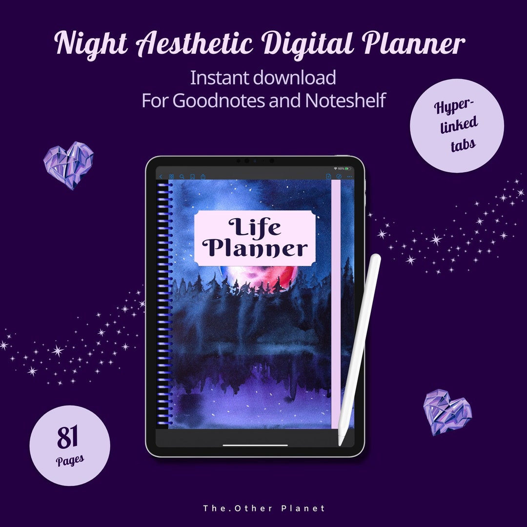 Undated Digital Planner for Goodnotes and Notability With Purple Night ...