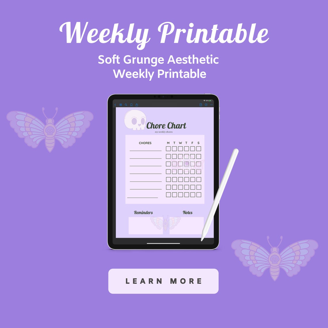 Chore Chart Planner/ Chore Chart Insert / Soft Grunge Aesthetic ...