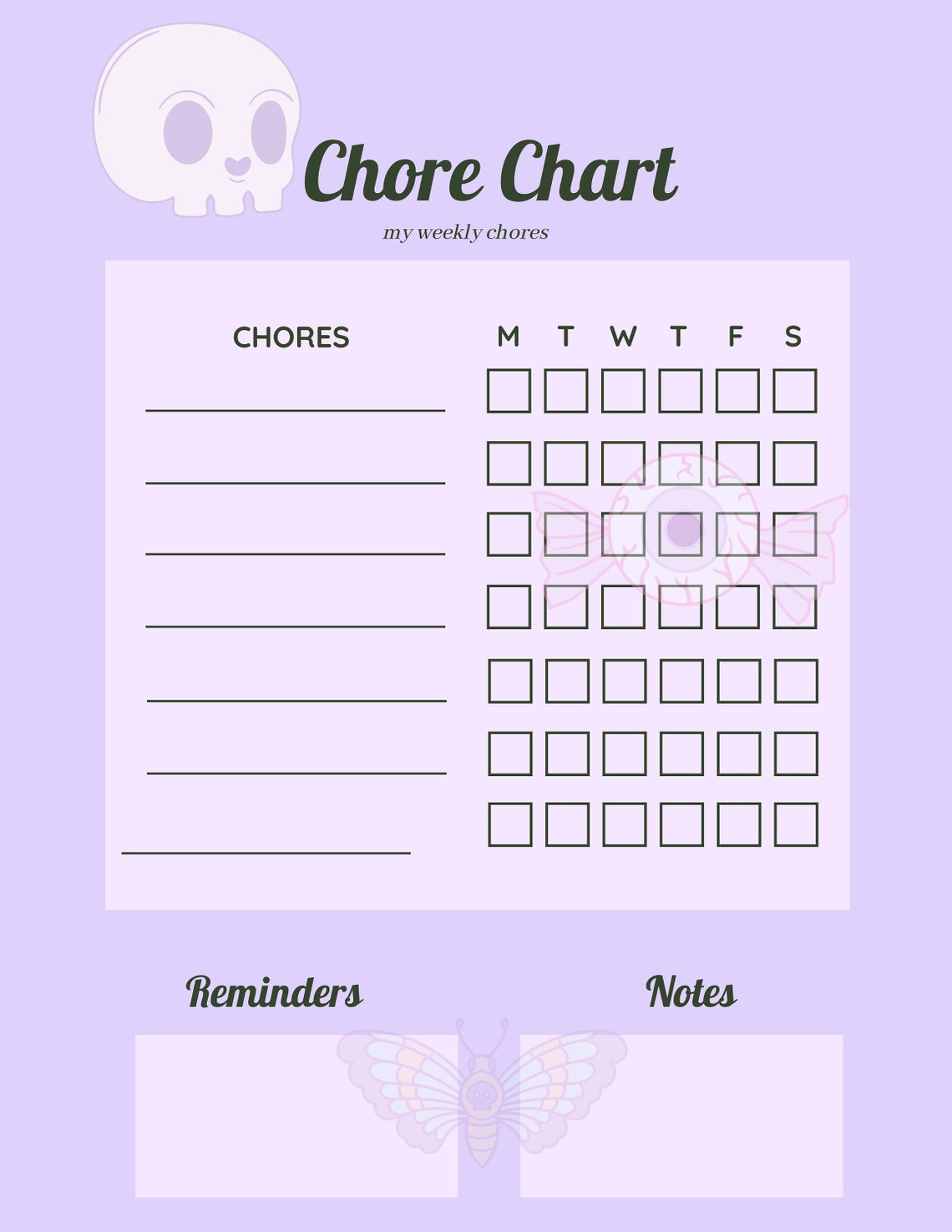 Chore Chart Planner/ Chore Chart Insert / Soft Grunge Aesthetic ...