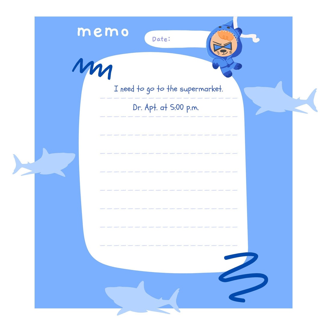 Light Blue Cute Memo Notes Sheet | Cute Stationary Printables | Instant ...