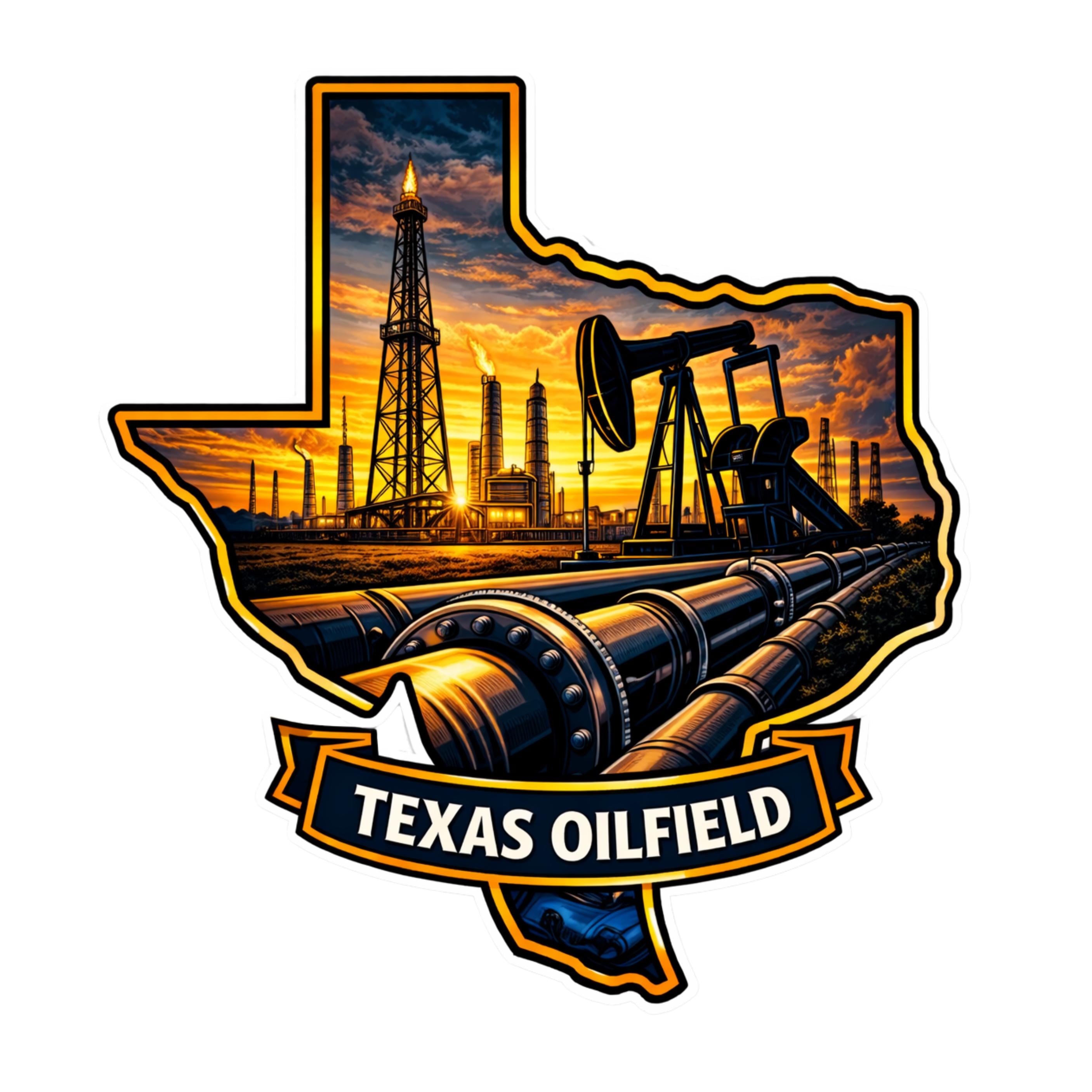Texas Oilfield UV DTF Sticker, Oil Rig Pumpjack Decal, Hard Hat Toolbox ...