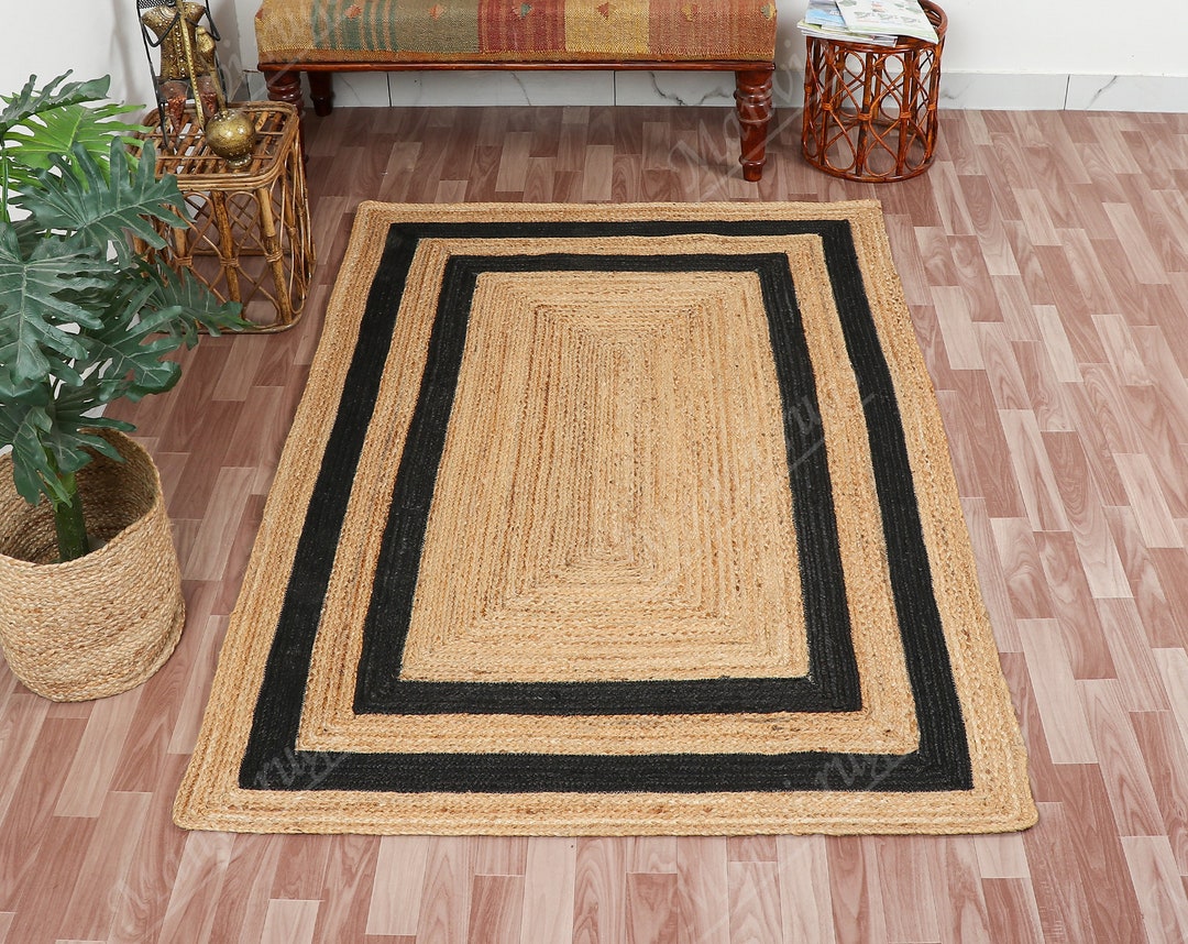 Black Border Natural Jute Braided Rug - Jute Rugs - All Custom Size ...