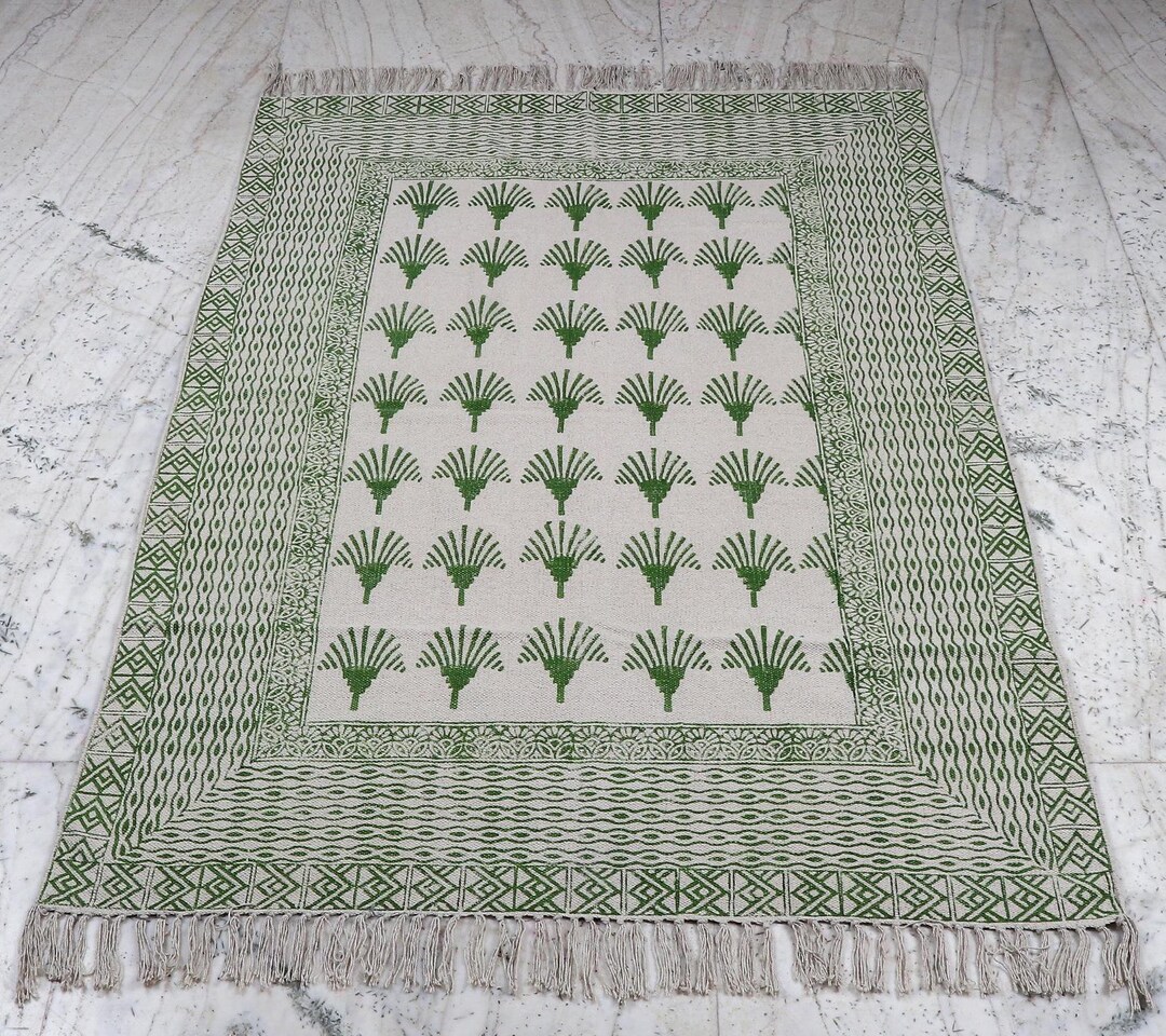 Indian Cotton Rug Block Print Rug Indian Dhurrie Rug Living Room Rug ...