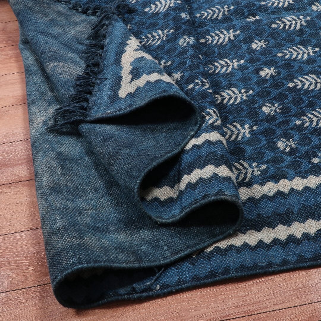 Indigo Rug/indian Block Printed Rug/handmade Dhurrie Rug/floor Area Rug ...
