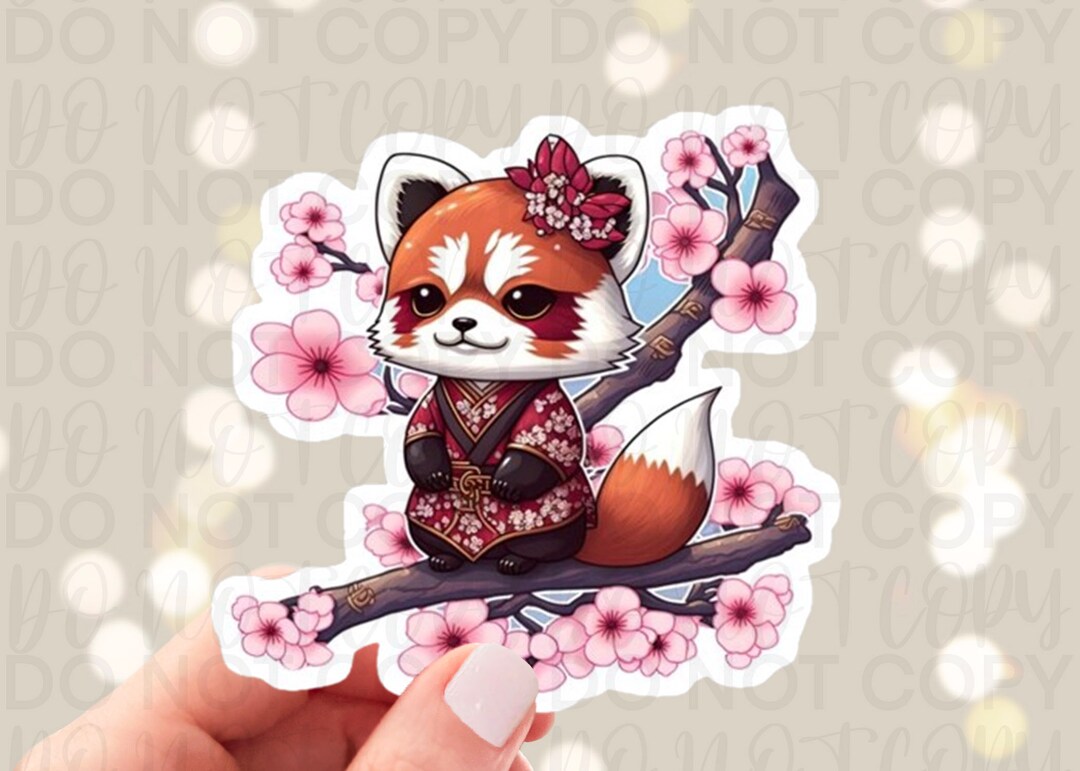 Japanese Red Panda in Blossom |WEATHERPROOF STICKER| - Etsy