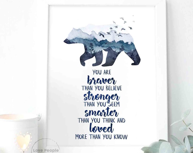 Always Remember You Are Braver, Typography Wall Art, Framed Posters ...