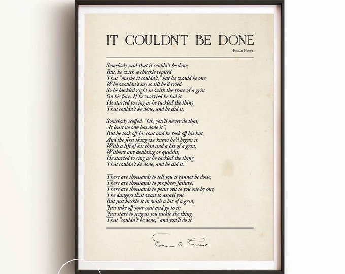 Edgar Albert Guest It Couldn't Be Done Poem Art Print - Etsy