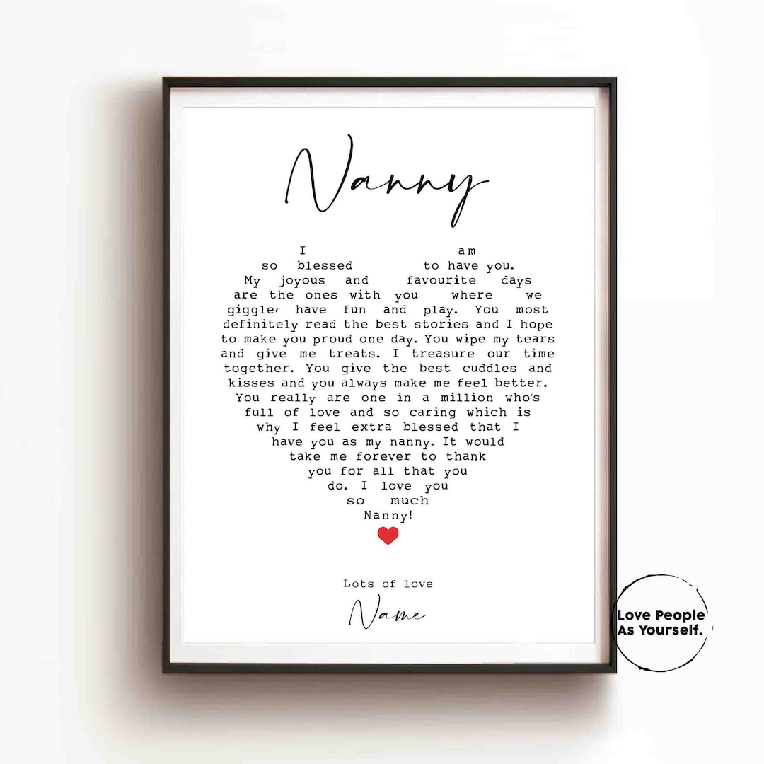 Personalized Nanny Nannie Poem Framed Print, Custom Nanny Gift ...