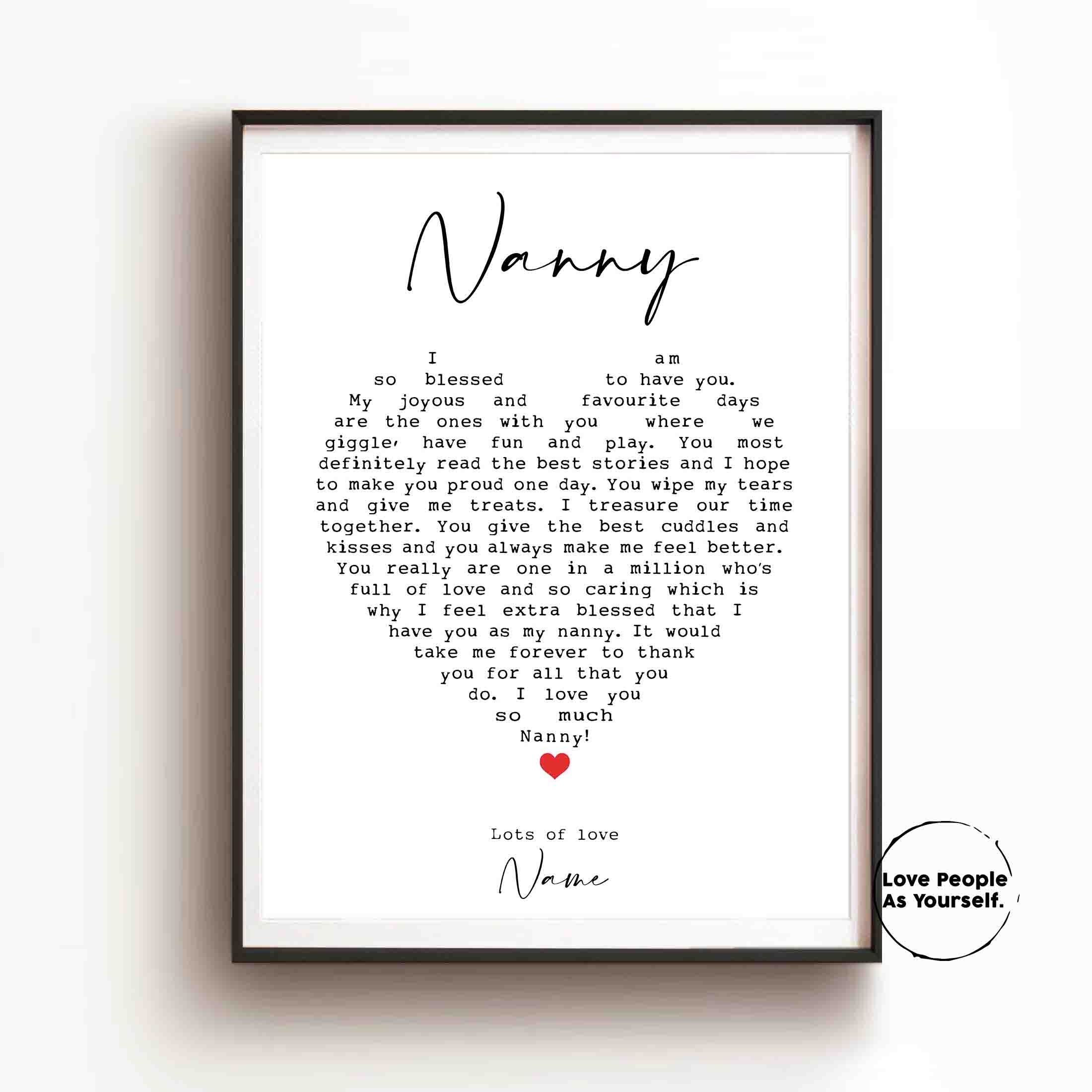 Personalized Nanny Nannie Poem Framed Print Custom Nanny - Etsy