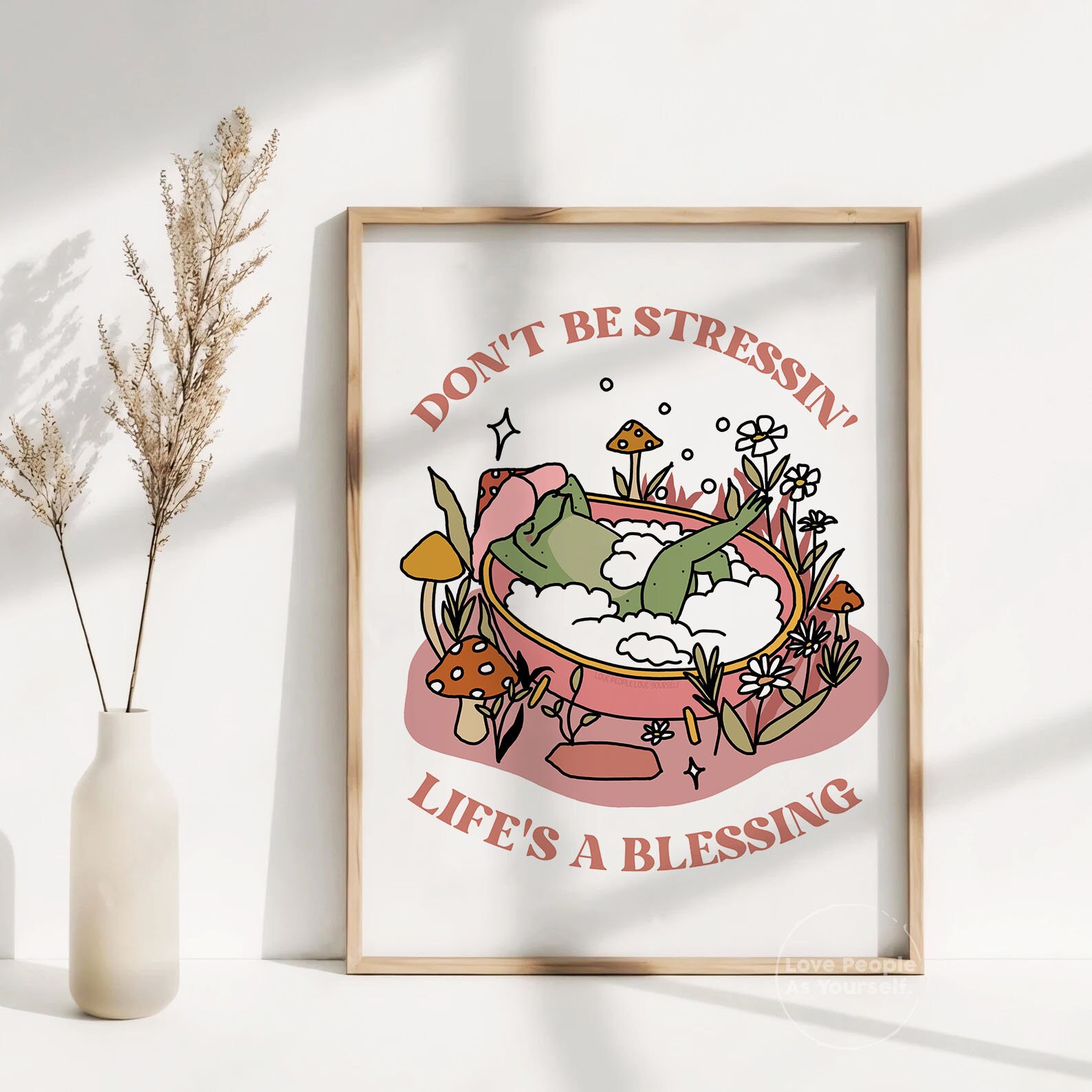 Self Love Retro Frog Print, Dont Be Stressin Self Care Wall Art, Mental ...