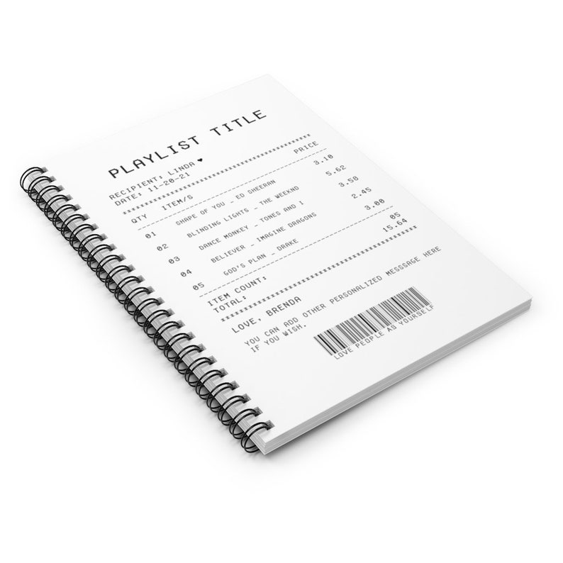 Personalized Best Friend Song Receipt Notebook, Friendship Journal ...