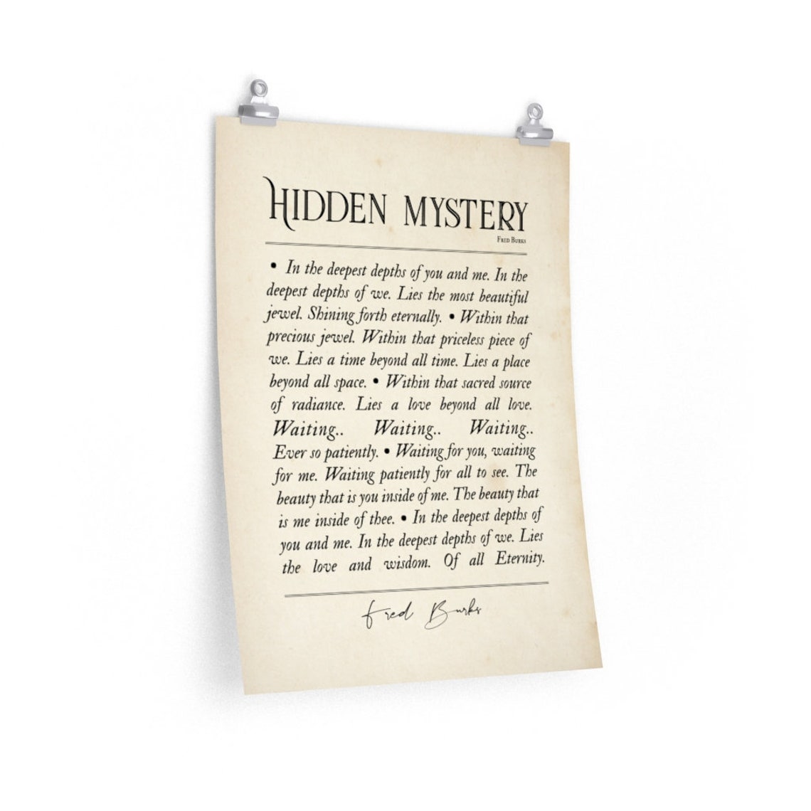 Hidden Mystery Poem by Fred Burks Inspirational Poem About | Etsy