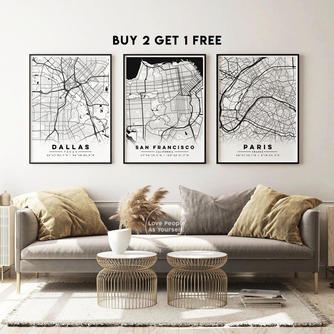 Custom City Map With Frame, 3 for 2 Any Town, Any City, Personalized ...
