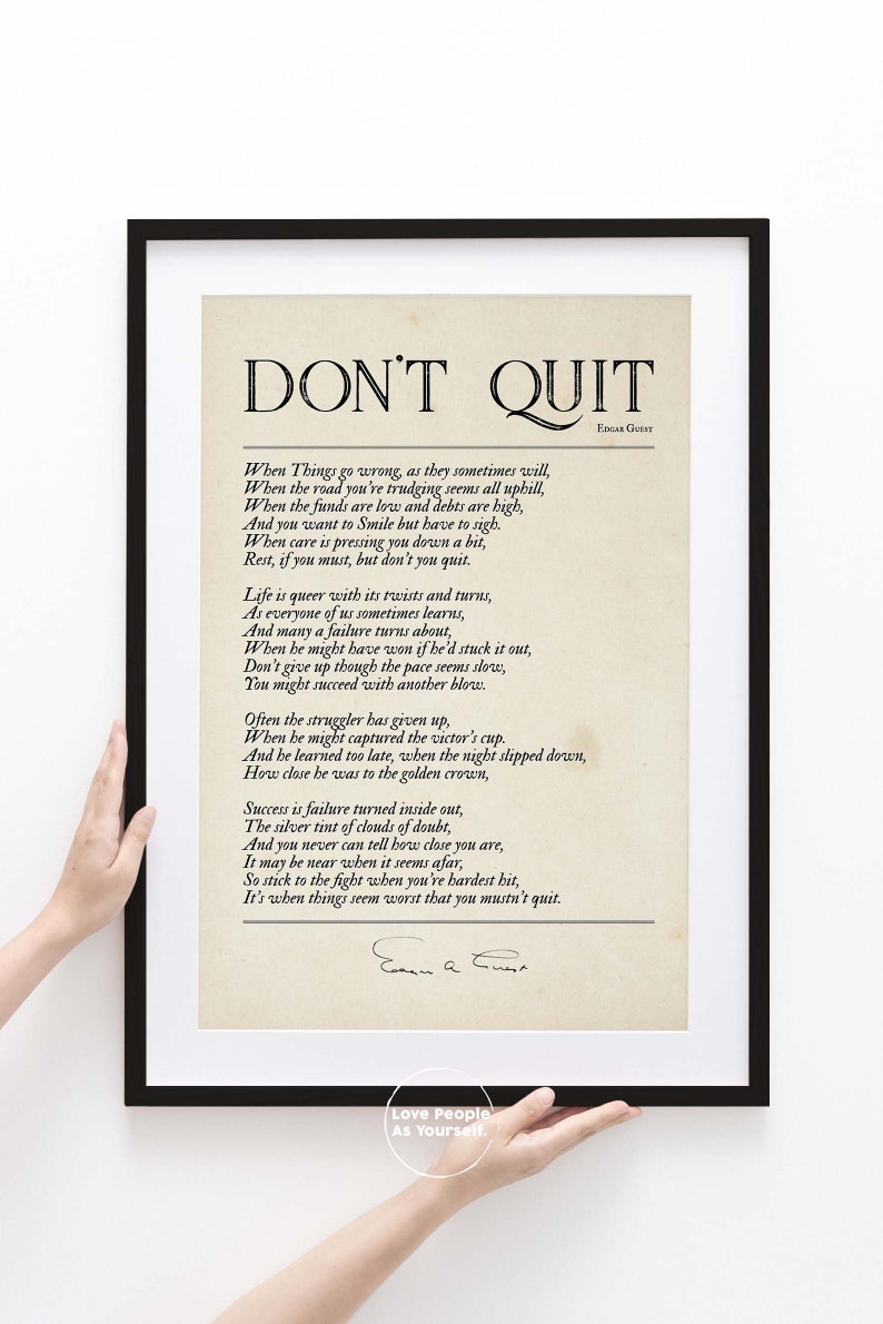 Don't Quit Poem by Edgar Guest Poster Print, Poetry Wall Art ...