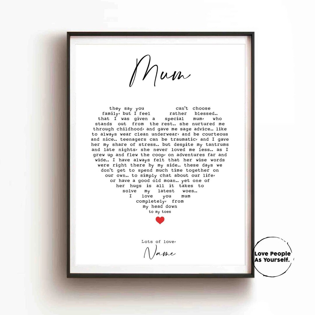Personalized Mum Poem Framed Print, Custom Mothers Day Gift, Heart Gift ...
