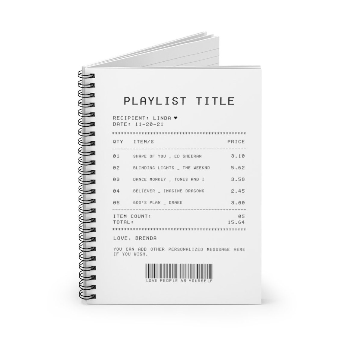 Personalized Best Friend Song Receipt Notebook, Friendship Journal ...