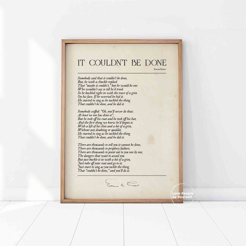 It Couldn't Be Done Poem by Edgar Guest Poster Print - Etsy