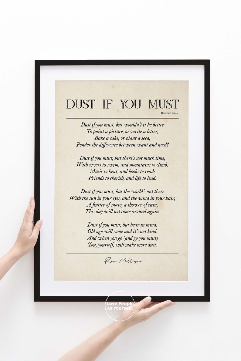 Dust If You Must by Rose Milligan Poster Print Poetry Wall - Etsy Canada