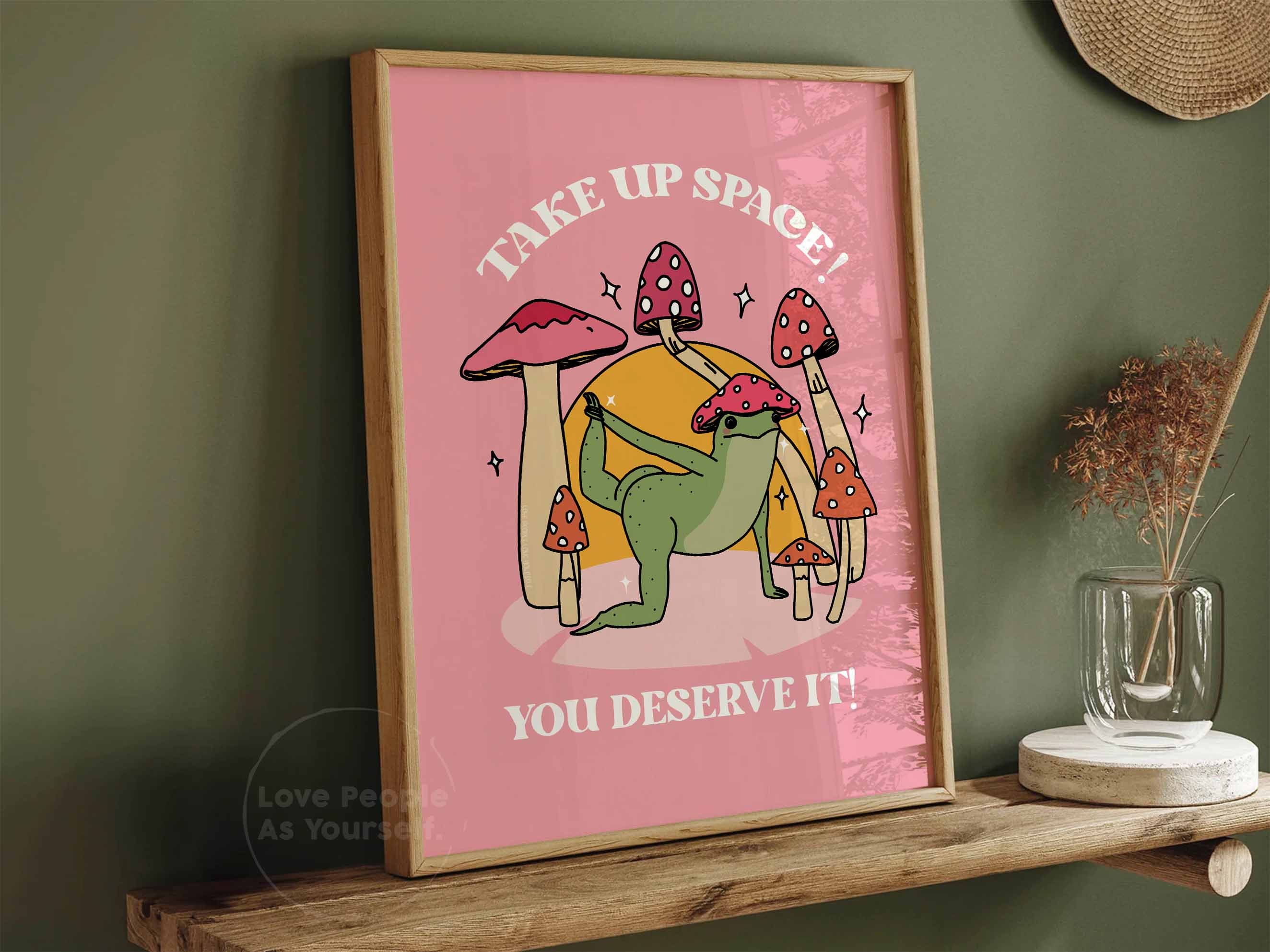 Pink Self Love Frog Print, Take up Space Quote, Girly Yoga Frog Lover ...