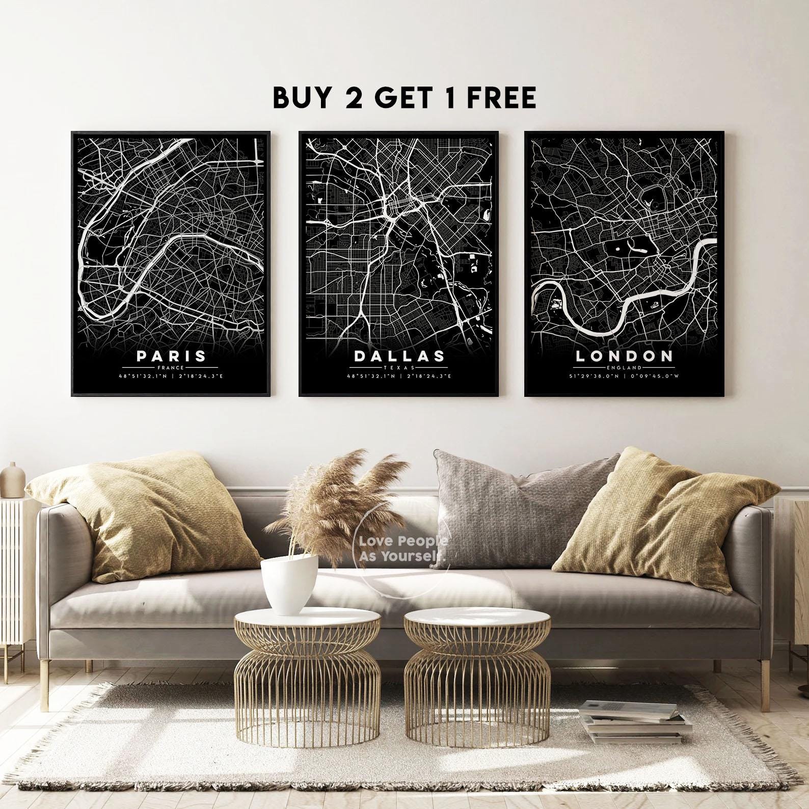 Custom City Map With Frame, 3 for 2 Any Town, Any City, Personalized ...