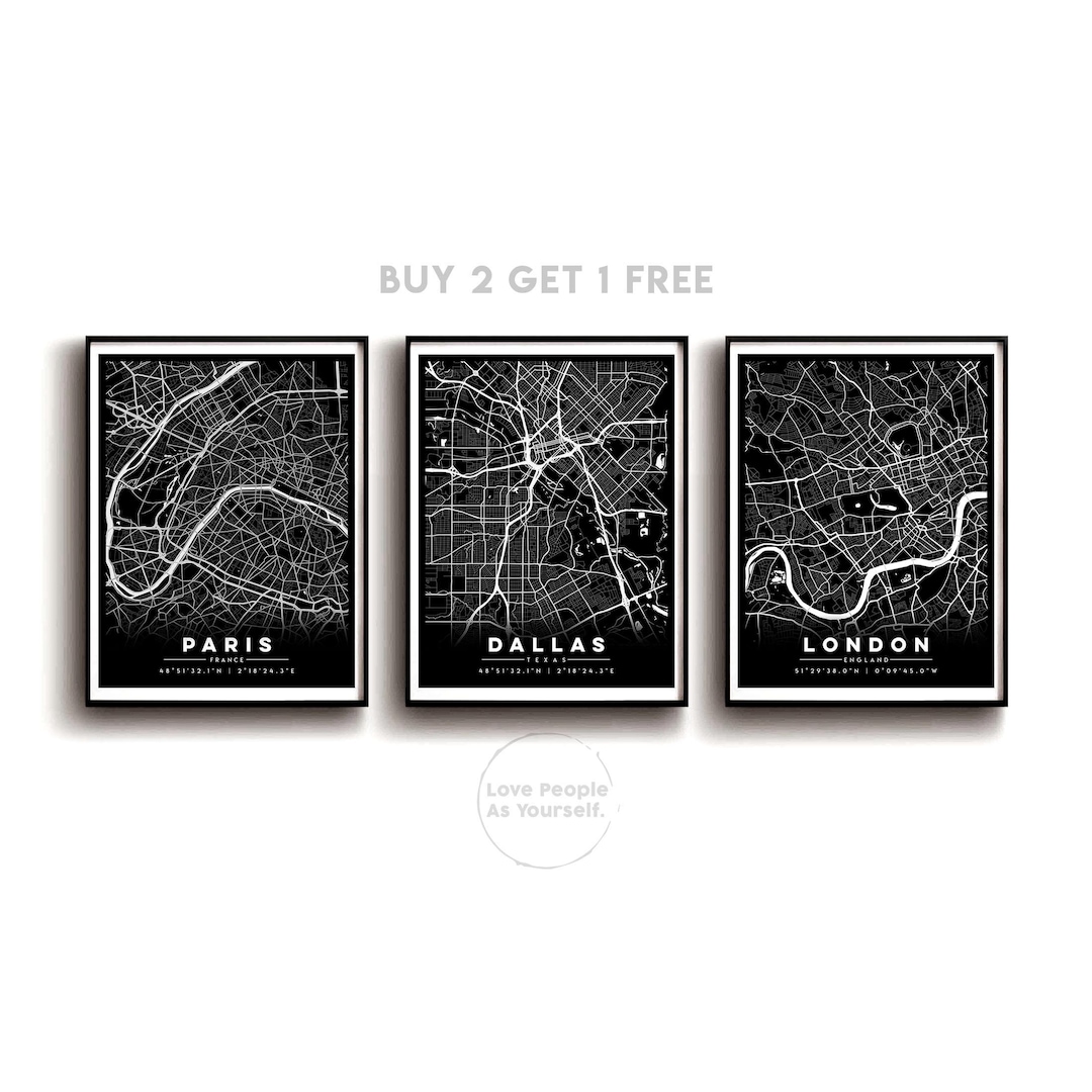 Custom City Map With Frame, 3 for 2 Any Town, Any City, Personalized ...