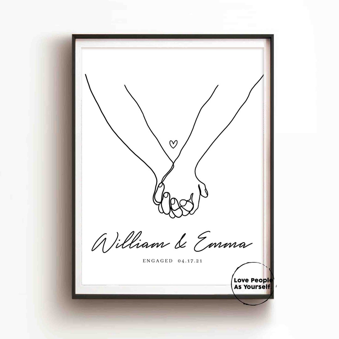 Custom Couples Print, Holding Hands, Names Personalized, Valentines ...
