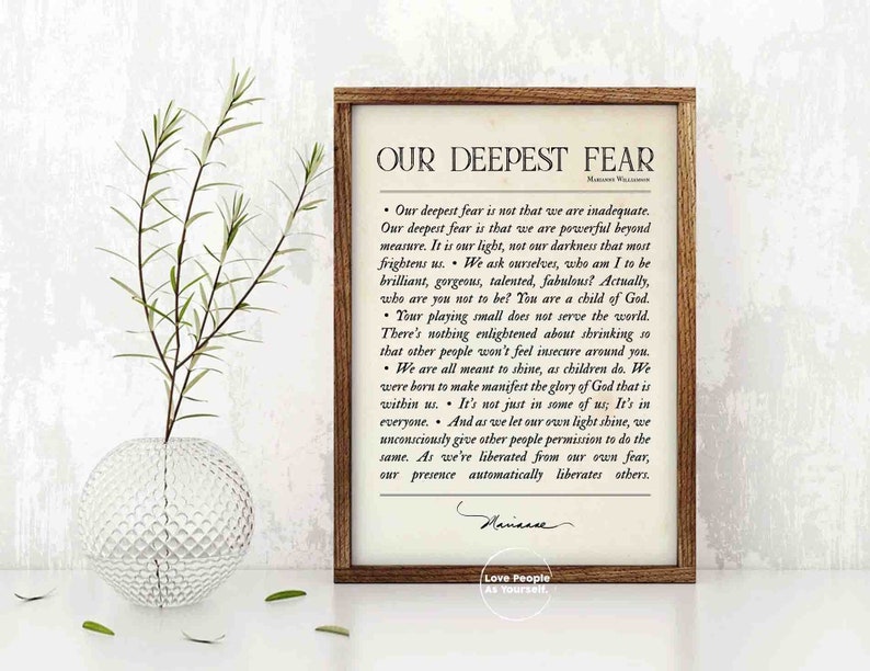Our Deepest Fear Poem, Marianne Williamson Wall Art Print Poster ...