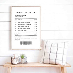 Personalized Song Receipt Poster Print, Custom Playlist Gifts ...