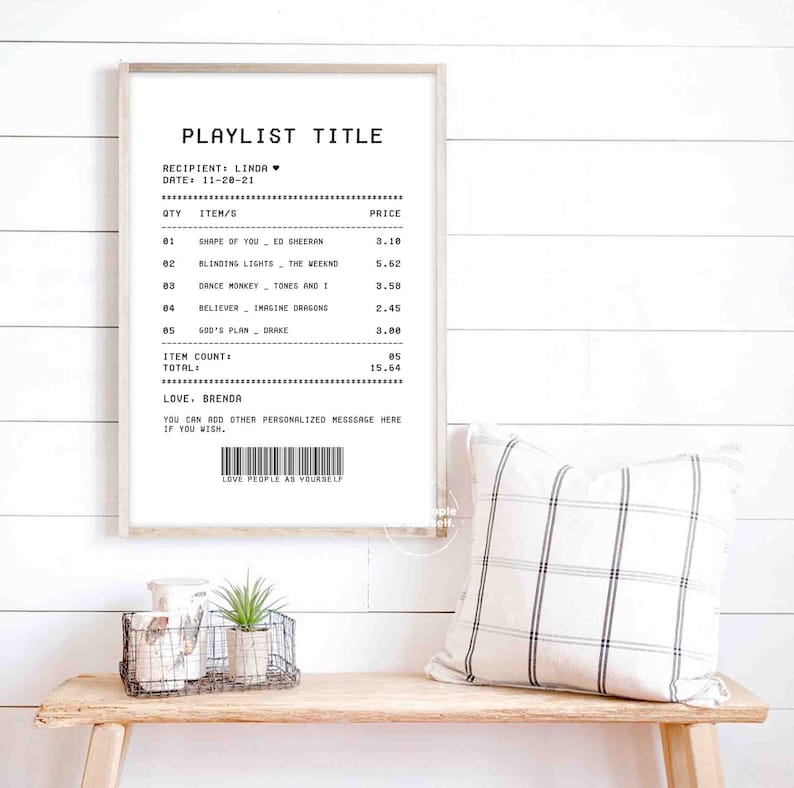 Personalized Song Receipt Poster Print Custom Playlist Gifts - Etsy