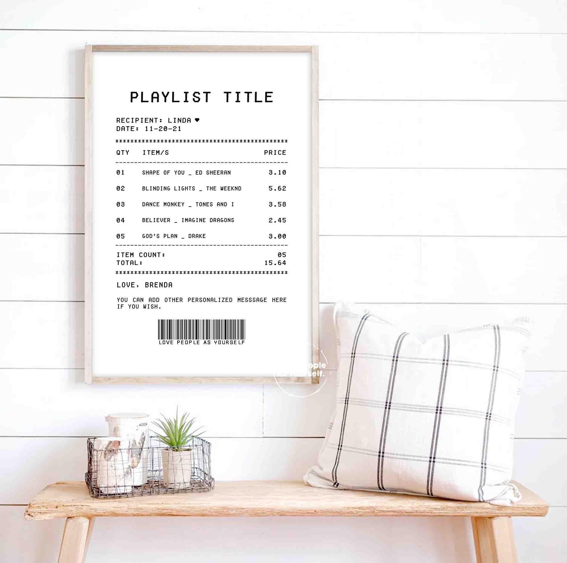 Personalized Song Receipt Poster Print Custom Playlist Gifts - Etsy