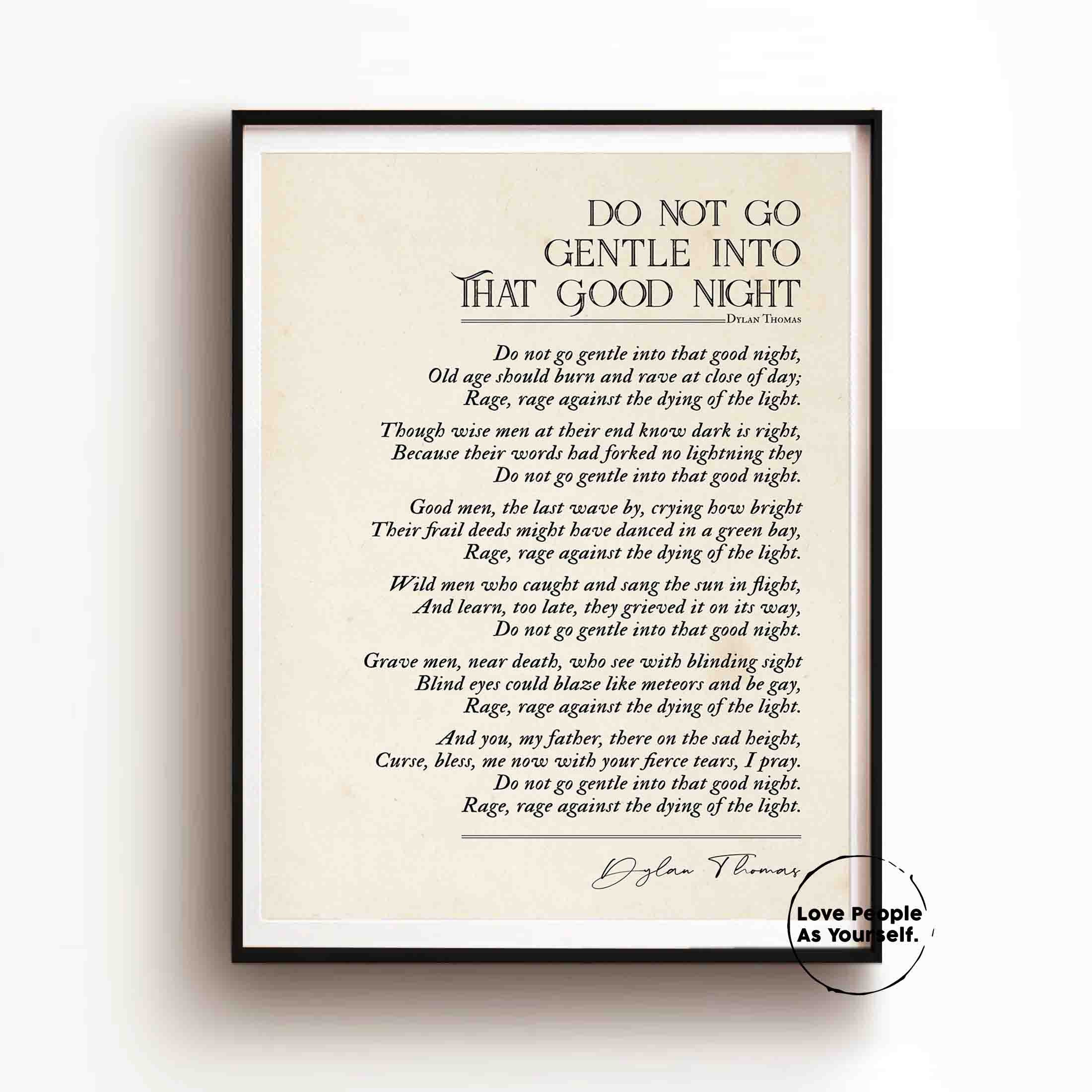 Dylan Thomas Poem Poster Print Do Not Go Gentle Into That | Etsy