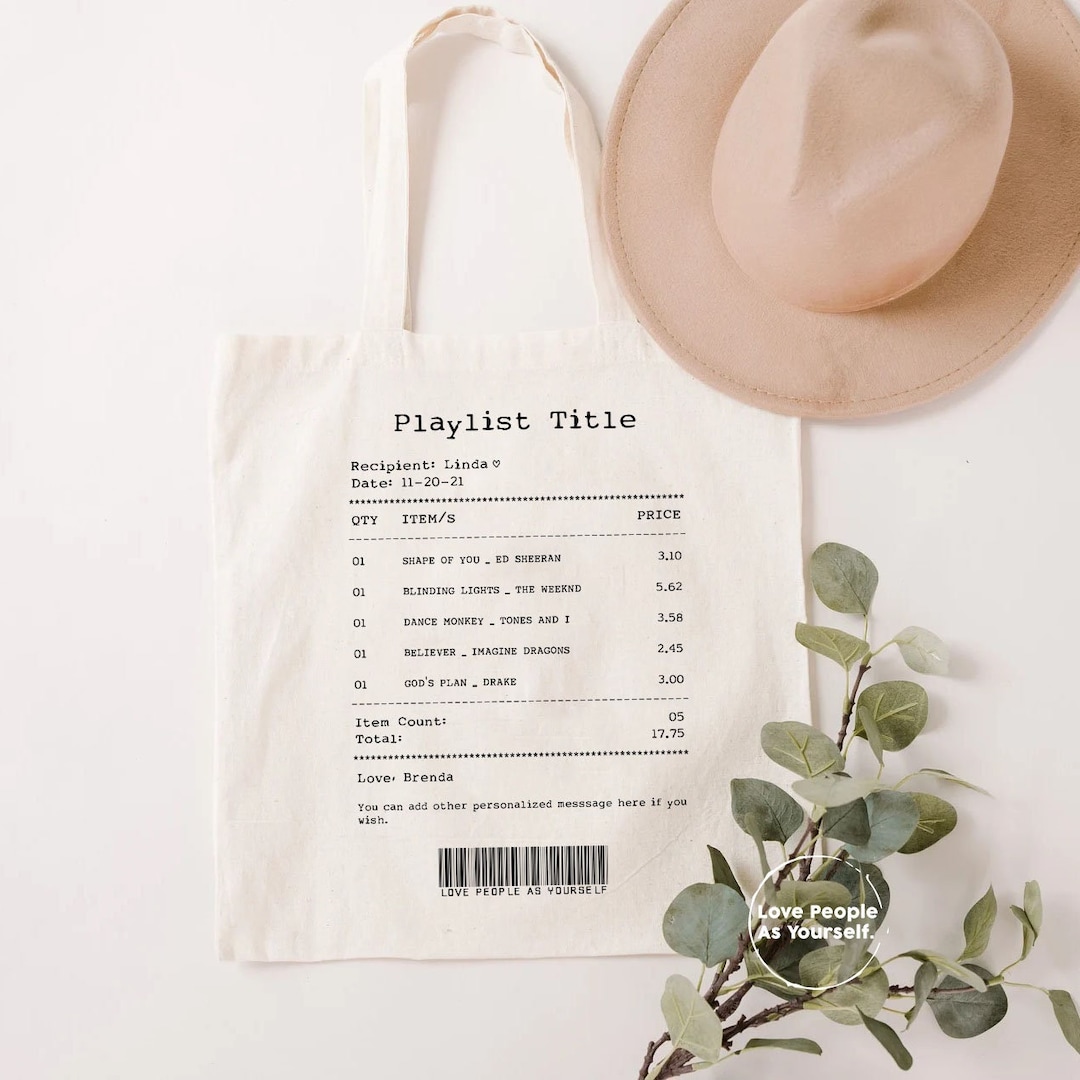 Personalized Playlist Receipt Tote Bag, Song Receipt Custom Playlist ...