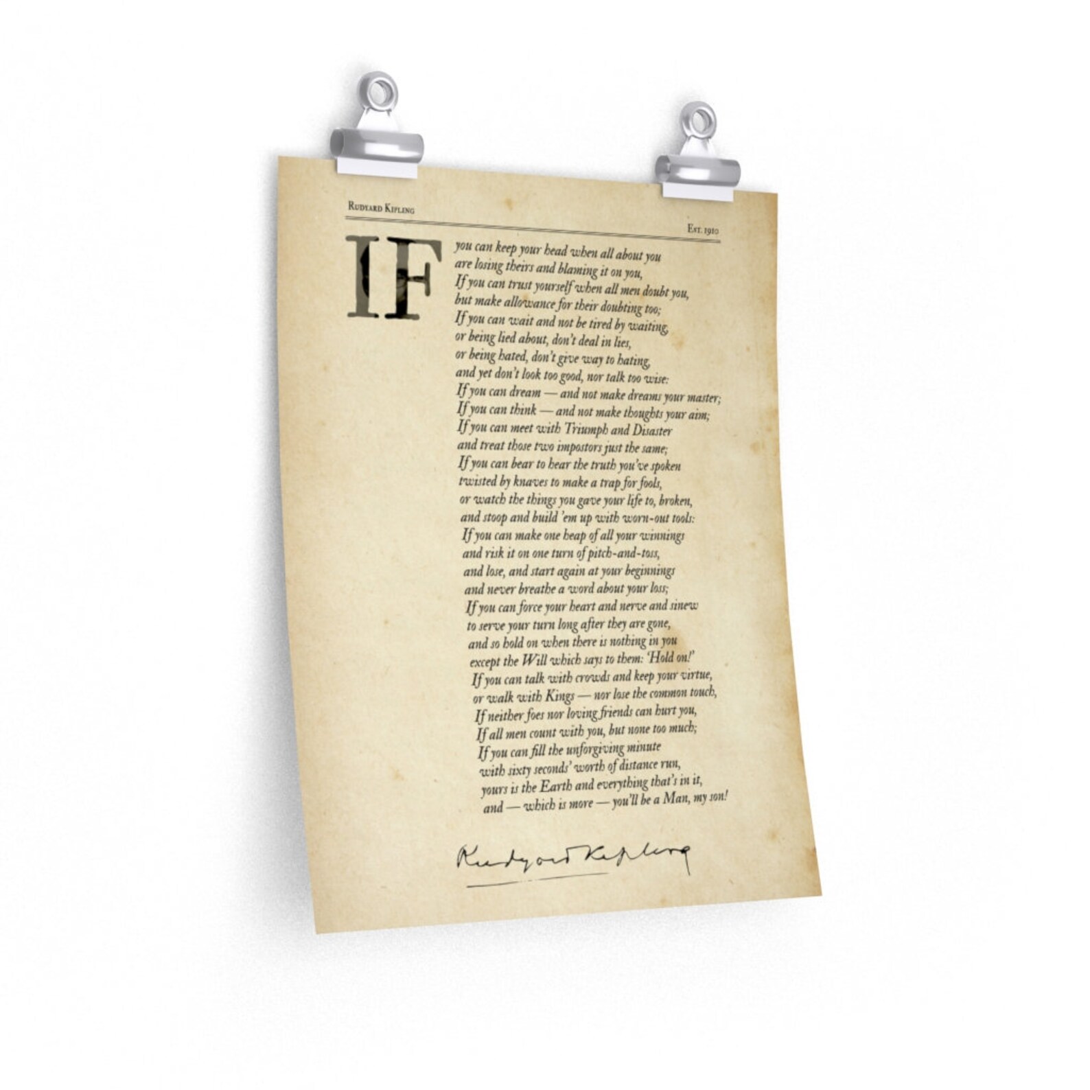 IF Poem Print, Rudyard Kipling Art Print, Inspirational Prints ...