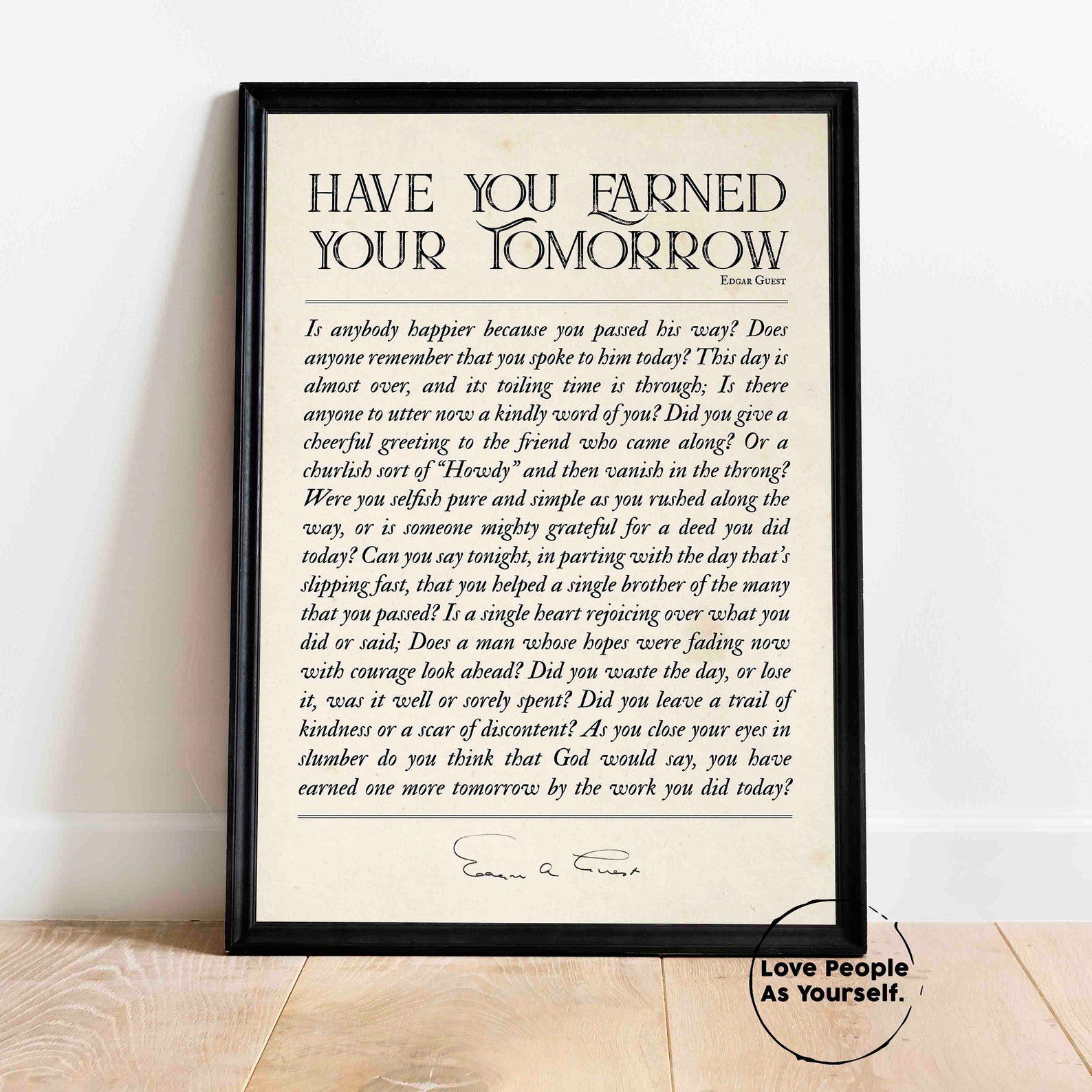 Have You Earned Your Tomorrow Poem by Edgar Guest Poster Print, Poetry ...