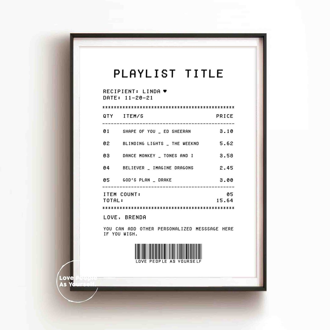Personalized Song Receipt Poster Print, Custom Playlist Gifts ...
