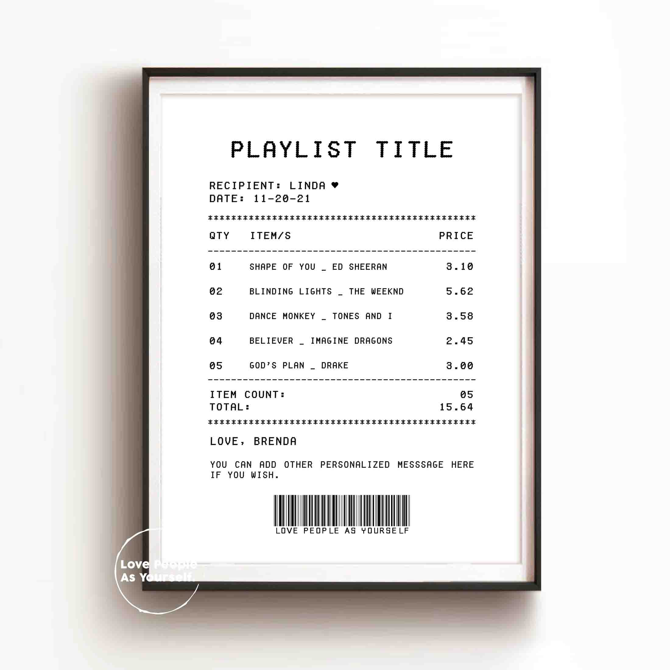 Personalized Song Receipt Poster Print Custom Playlist Gifts - Etsy