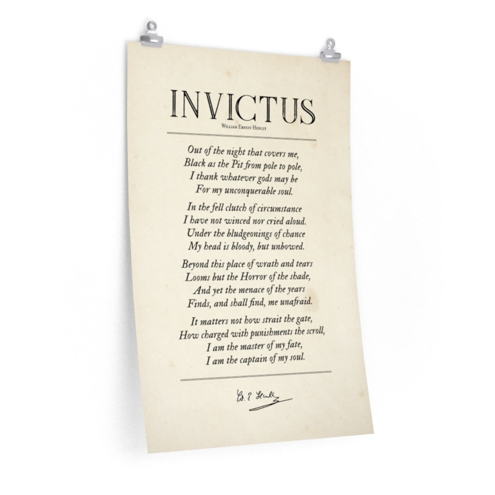Invictus Poem, William Ernest Henley Print, Fathers Day Gift Poetry ...