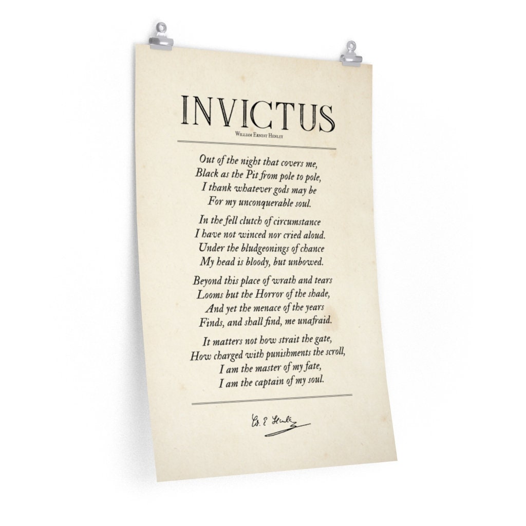 Invictus Poem, William Ernest Henley Print, Fathers Day Gift Poetry ...