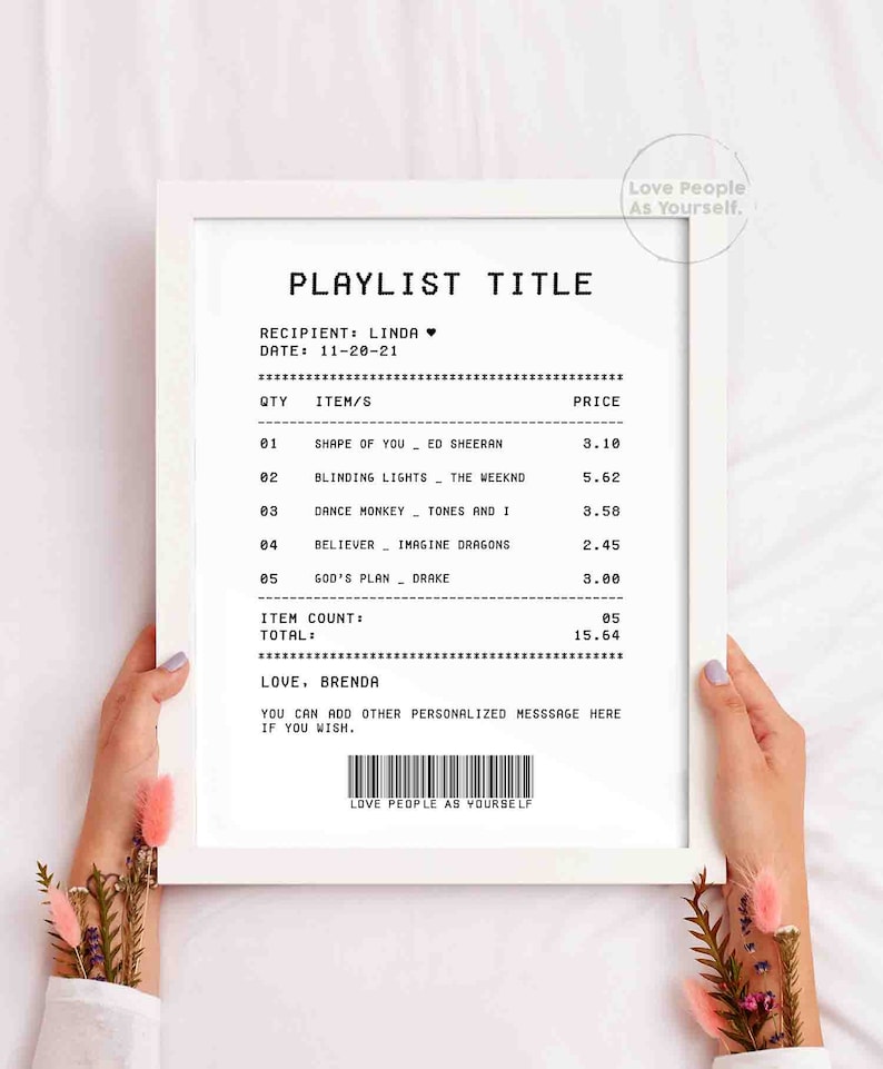 Personalized Song Receipt Poster Print, Custom Playlist Gifts ...