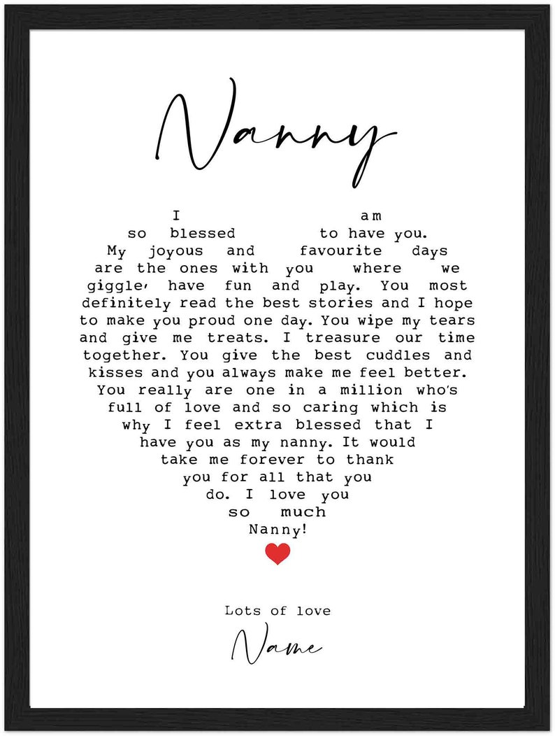 Personalized Nanny Nannie Poem Framed Print Custom Nanny | Etsy