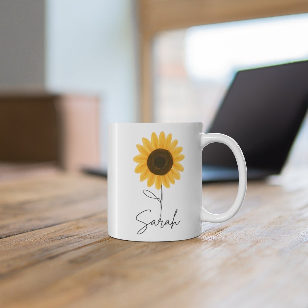 Custom Sunflower Mug, Personalized Name Coffee Mug, Customized Fall ...