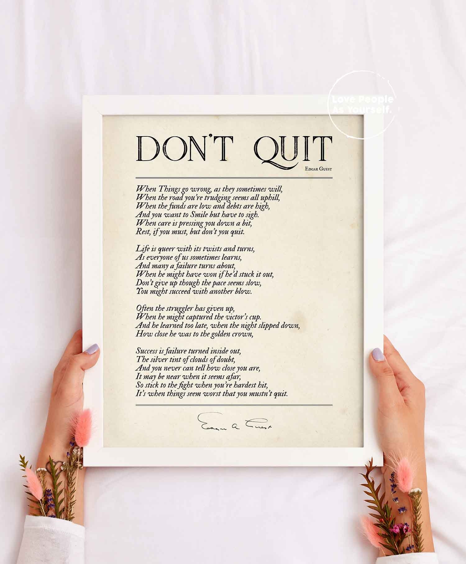 Don't Quit Poem by Edgar Guest Poster Print, Poetry Wall Art ...