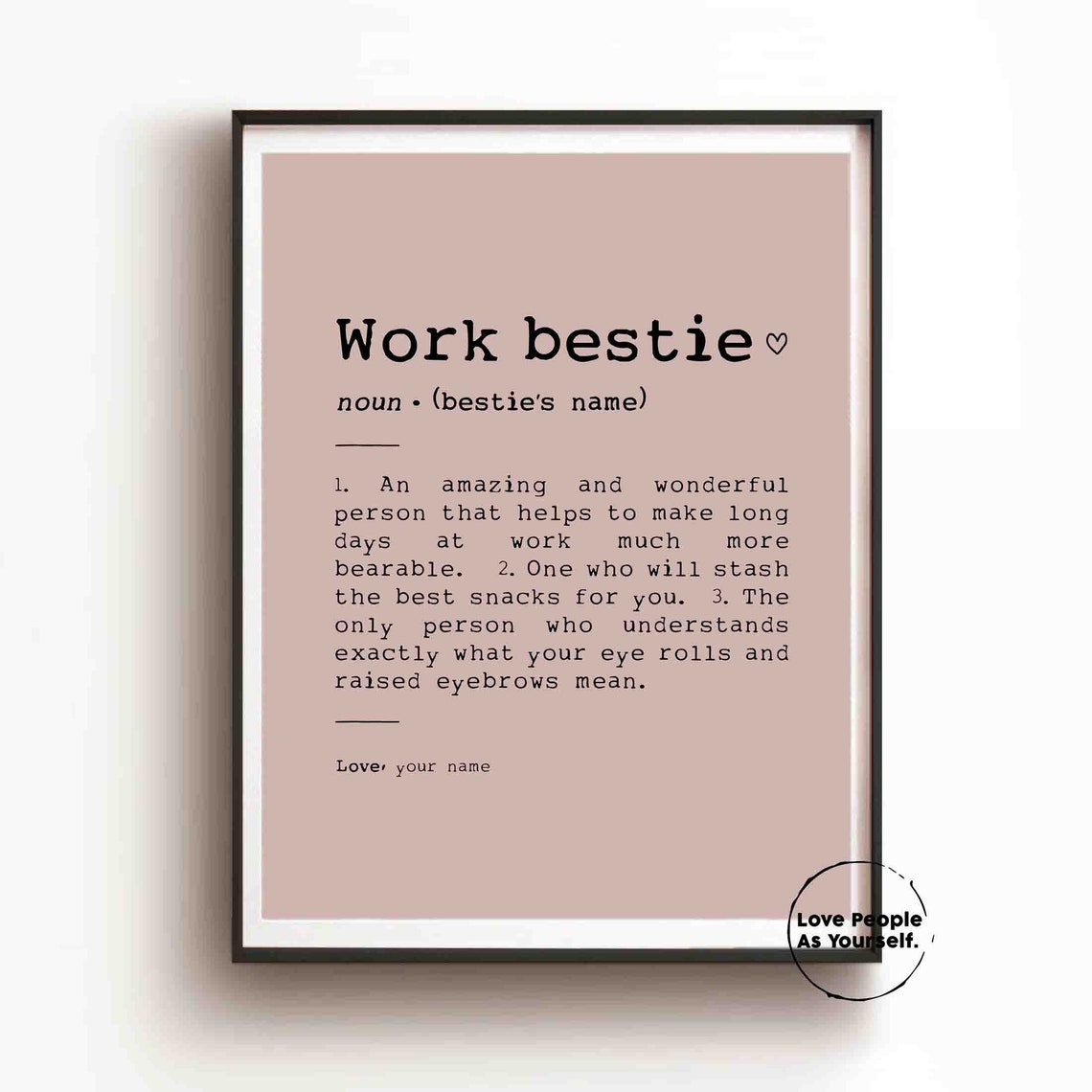 Work Bestie Definition Print, Personalized Custom Gift for Colleague ...