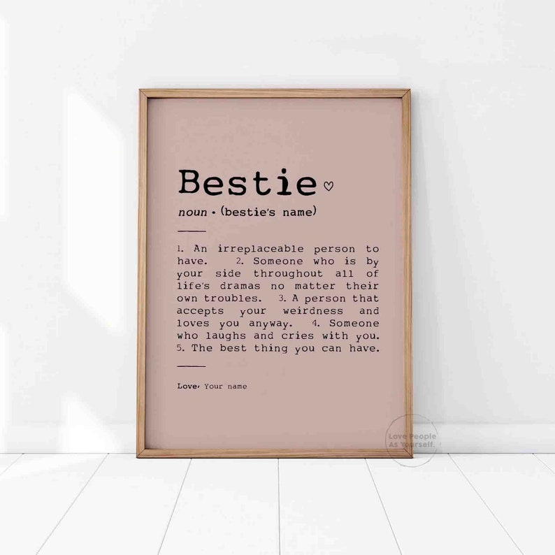 Bestie Best Friend Definition Print, Personalized Friendship Poster ...