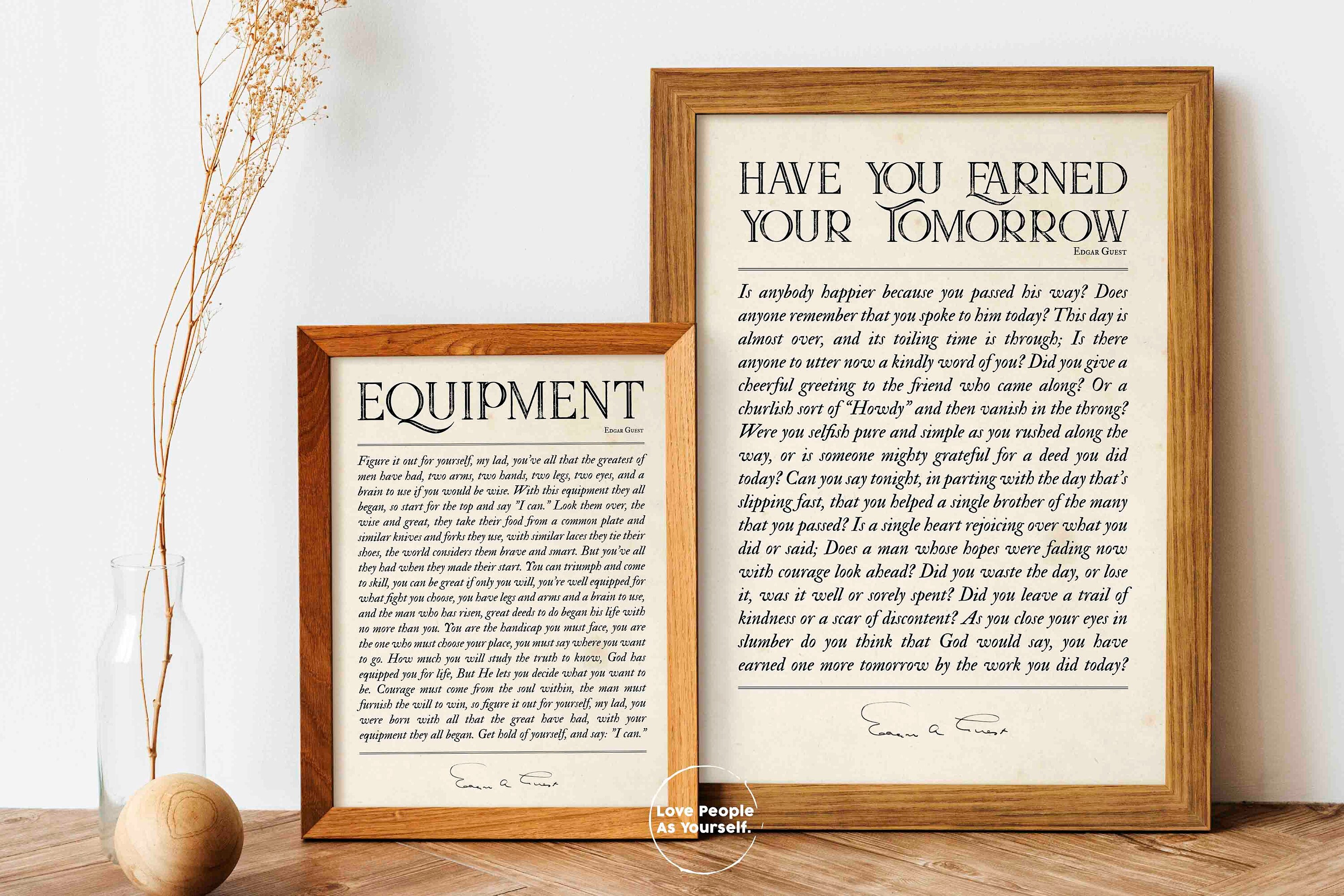 Have You Earned Your Tomorrow Poem by Edgar Guest Poster Print, Poetry ...