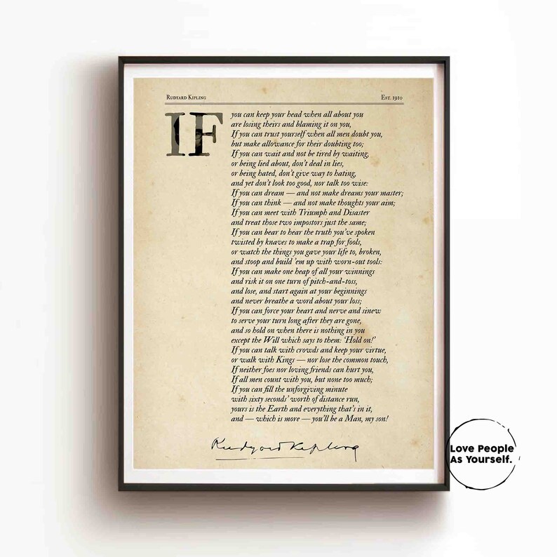 IF Poem Print, Rudyard Kipling Art Print, Inspirational Prints ...