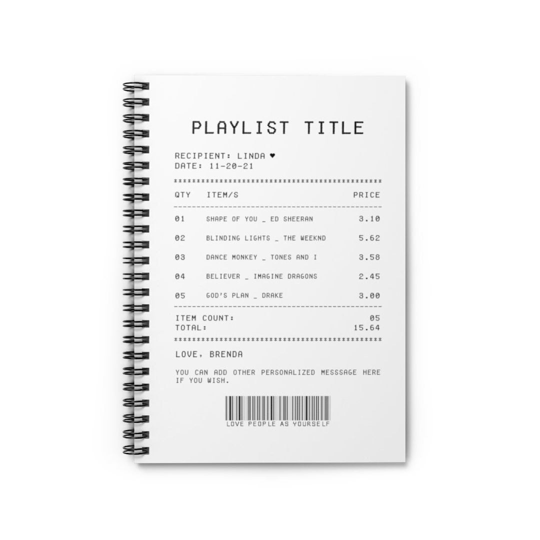 Personalized Best Friend Song Receipt Notebook, Friendship Journal ...