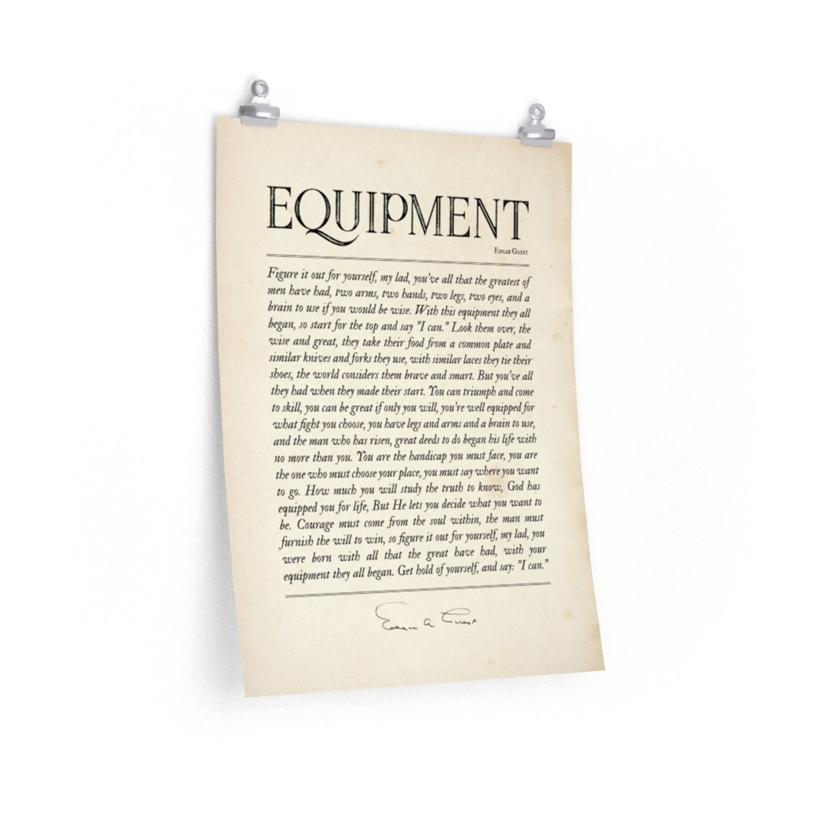 Equipment Poem by Edgar Guest Poster Print, Poetry Wall Art ...
