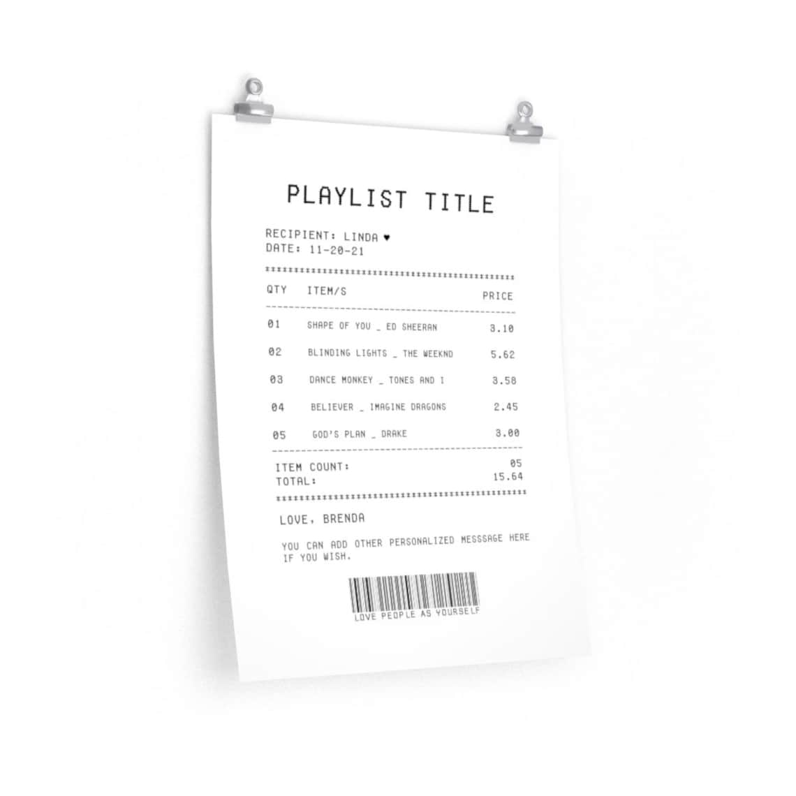 Personalized Song Receipt Poster Print Custom Playlist Gifts - Etsy