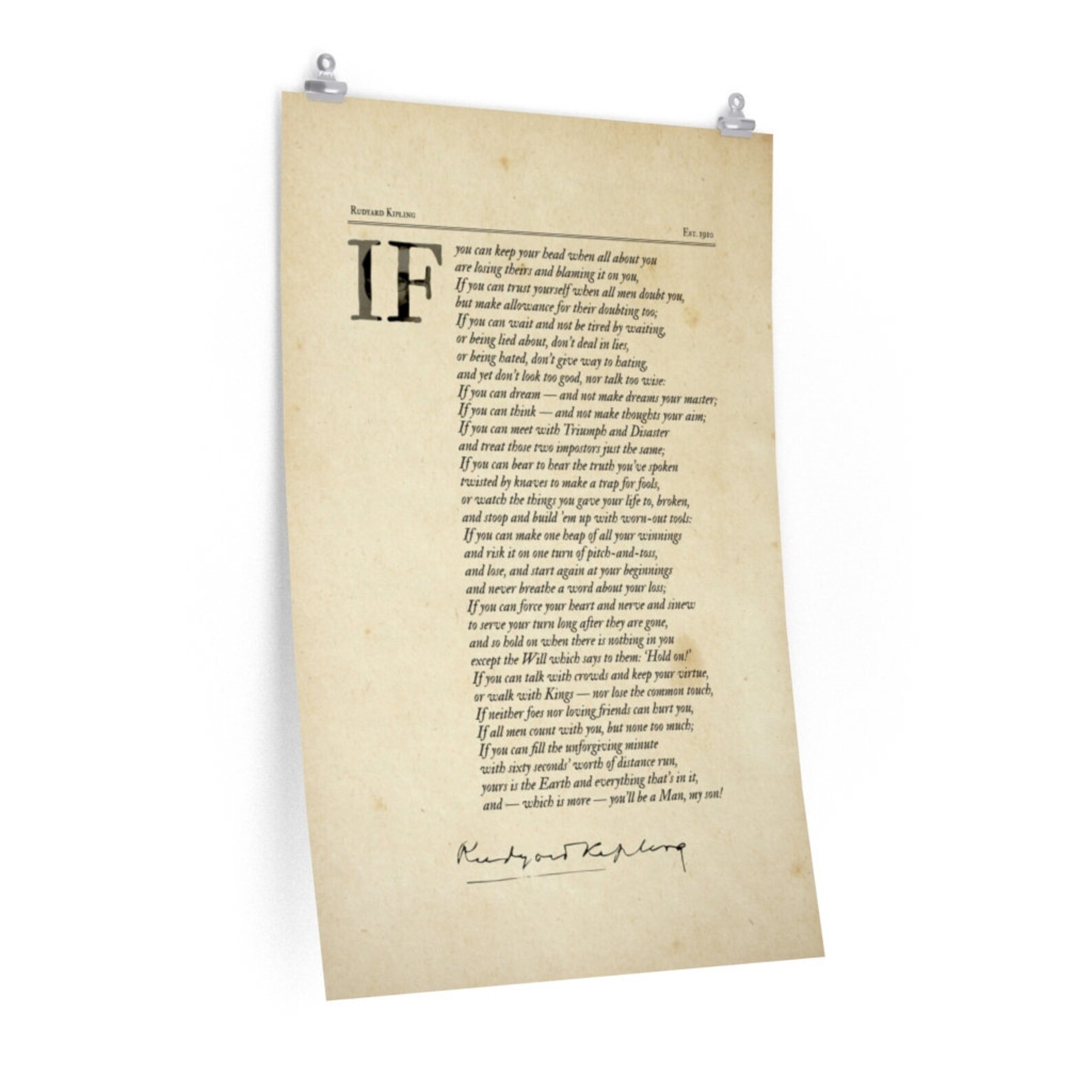 IF Poem Print, Rudyard Kipling Art Print, Inspirational Prints ...